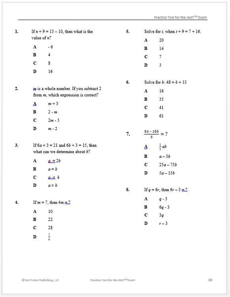 Iowa Algebra Aptitude Test (IAAT) Practice Test - The Test Tutor